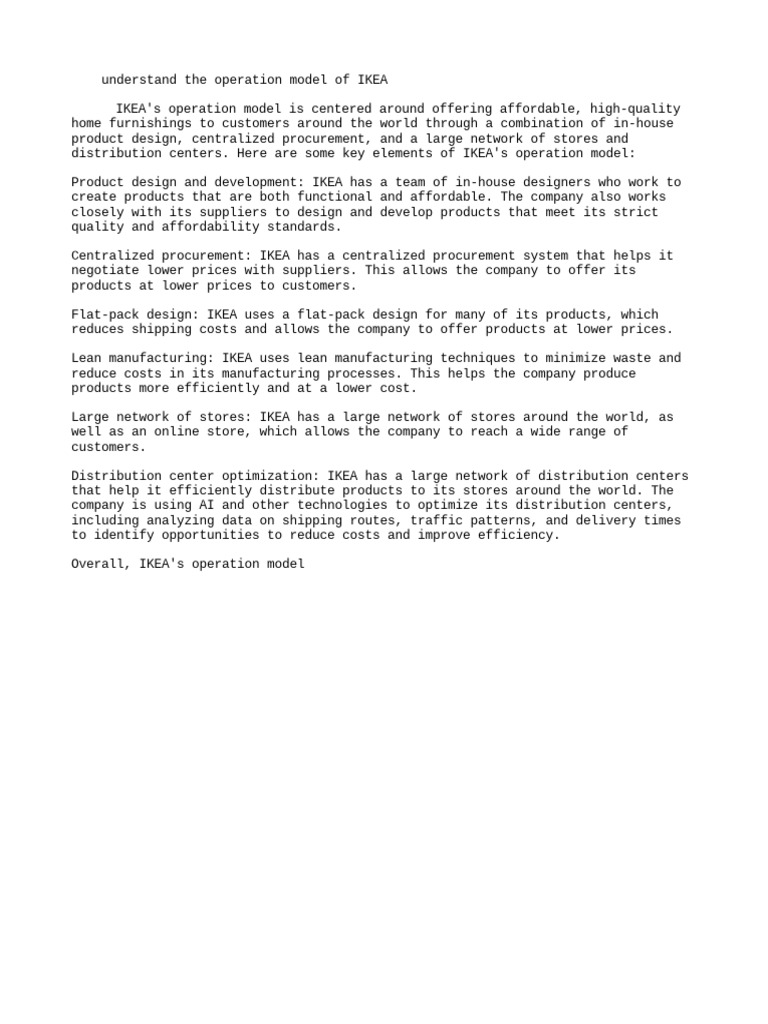 Understand The Operation Model of IKEA | PDF