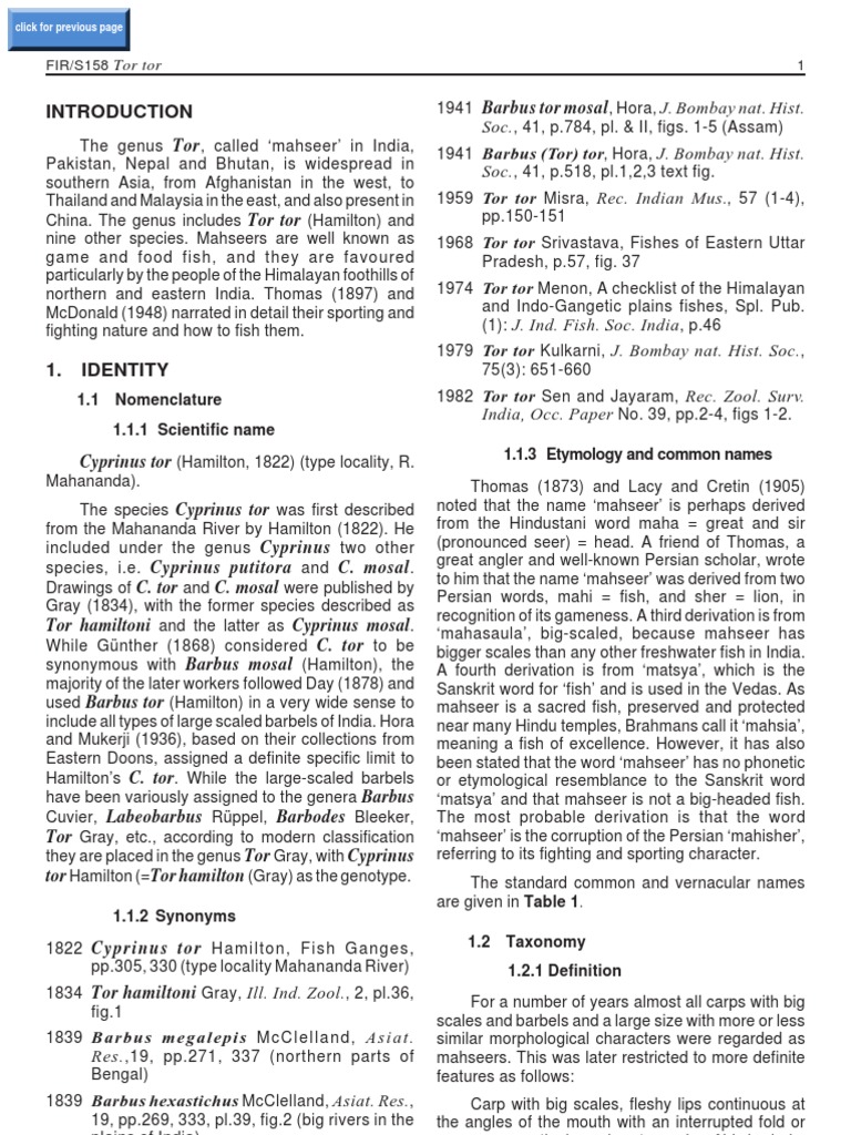 Barbus (Tor) Tor Tor Tor Tor Tor Tor Tor: J. Bombay Nat. Hist. Soc. J ...