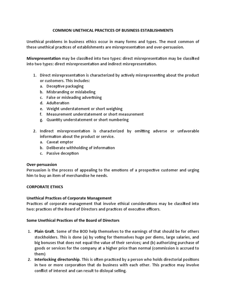 Unethical Business Practices Explained | PDF | Employment | Collective ...