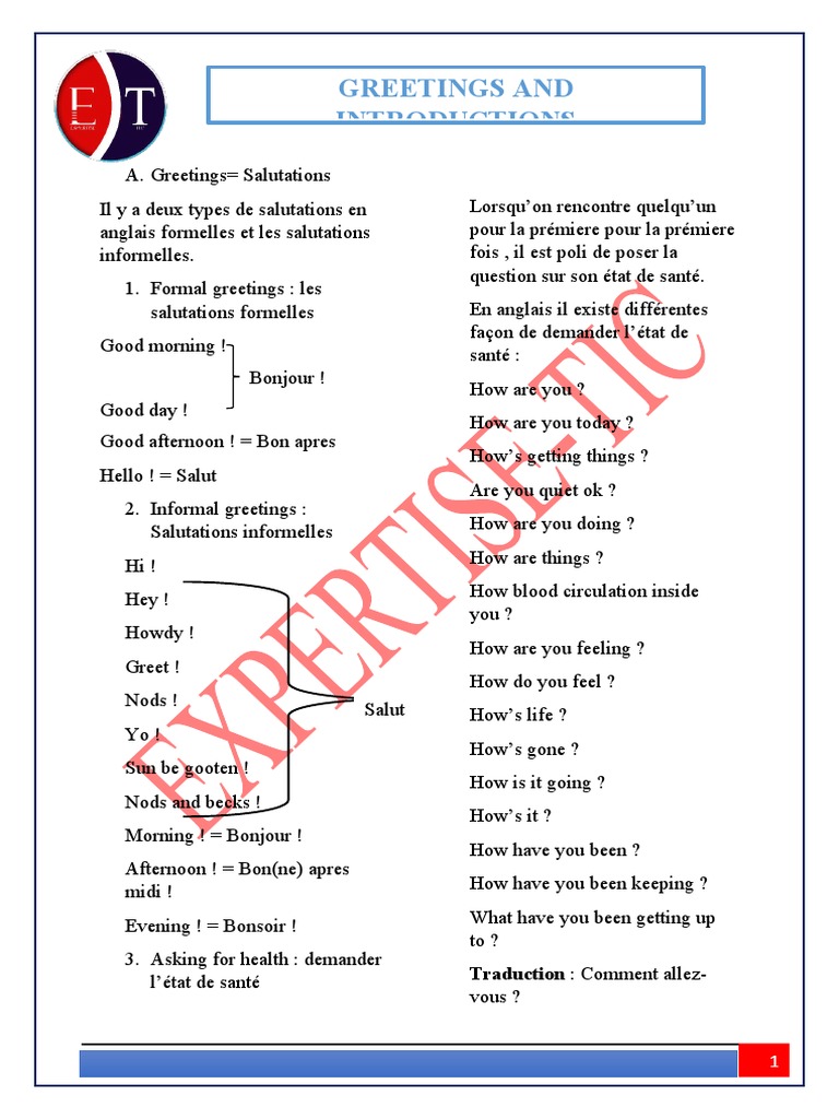 Salutations et Présentations en Anglais | PDF