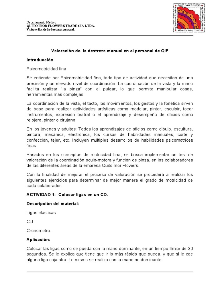 Test de Valoracion de La Destreza Manual. | PDF | Crecimiento personal ...