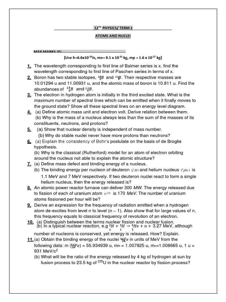 Atoms and Nuclei Test | PDF | Atomic Nucleus | Nuclear Physics