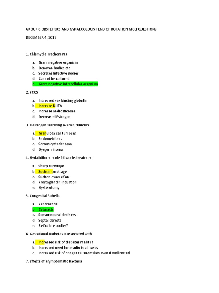 JC - Group C Obstetrics and Gynaecology MCQs | PDF | Uterus | Preterm Birth