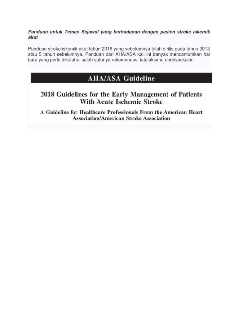 Panduan Stroke Iskemik Akut 2018 | PDF