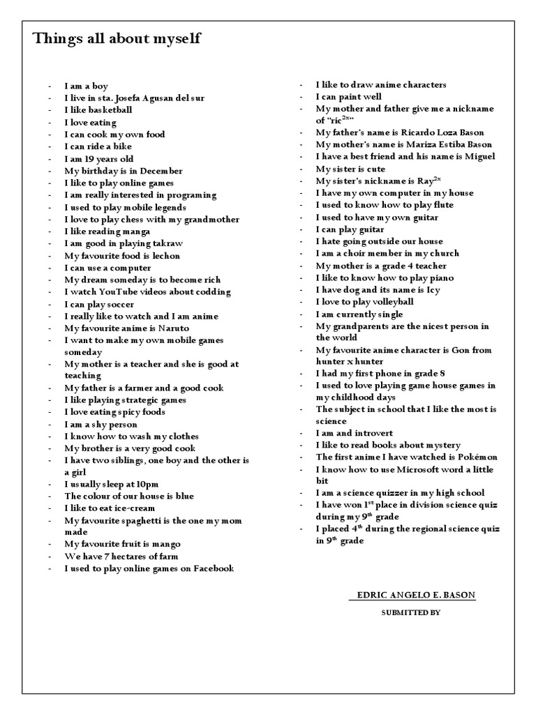Things All About Myself | PDF