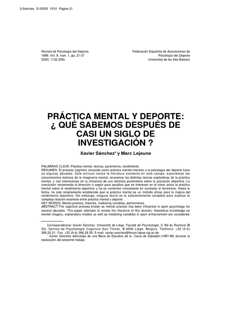 Práctica Mental en el Deporte: Avances y Teorías | PDF | Mente | Teoría