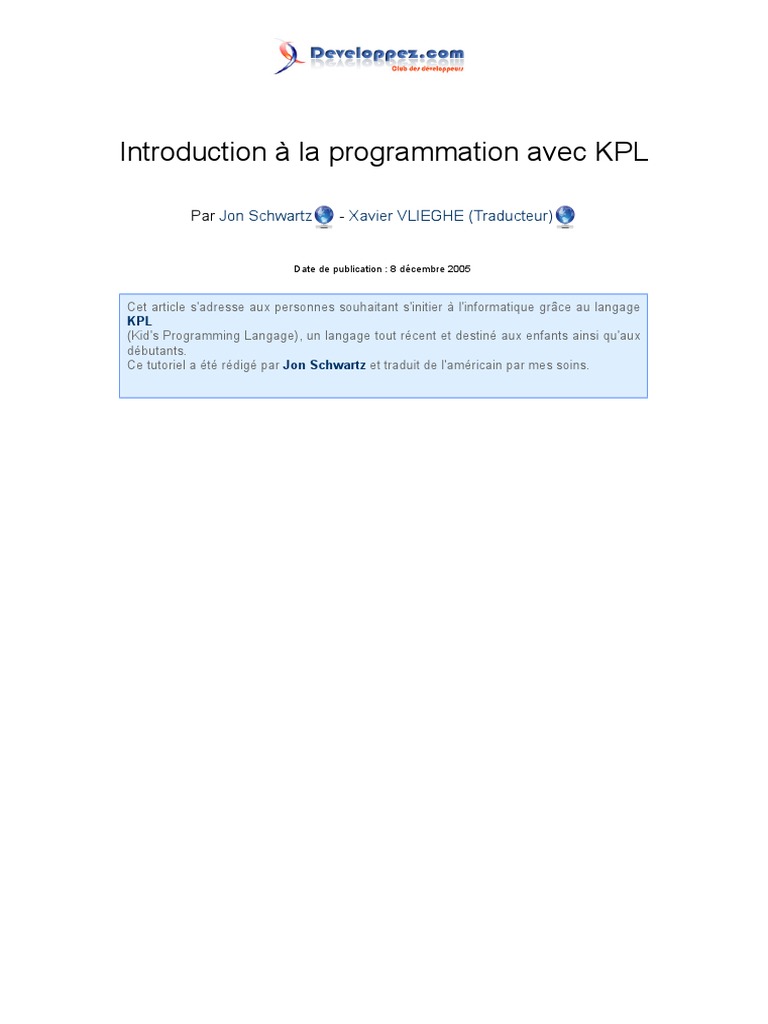 Introduction À La Programmation Avec KPL Par Jon Schwartz - Xavier ...