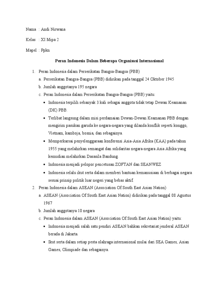 Peran Indonesia Dalam PBB - Asean, GNB | PDF