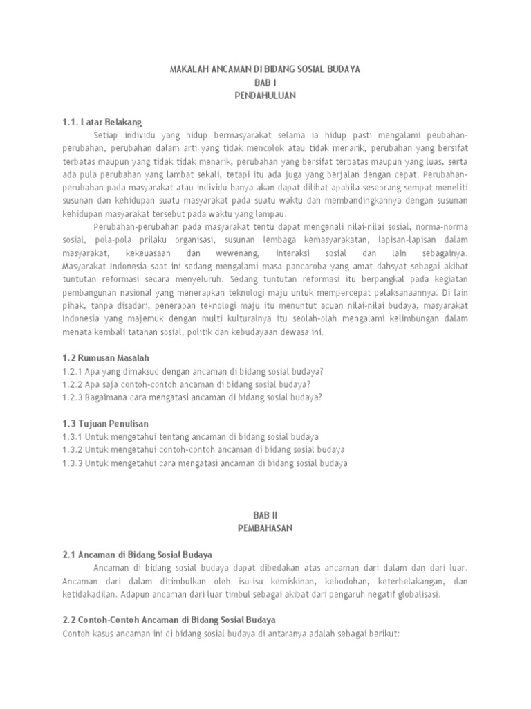 Makalah Ancaman Di Bidang Sosial Budaya | PDF | Ilmu Sosial