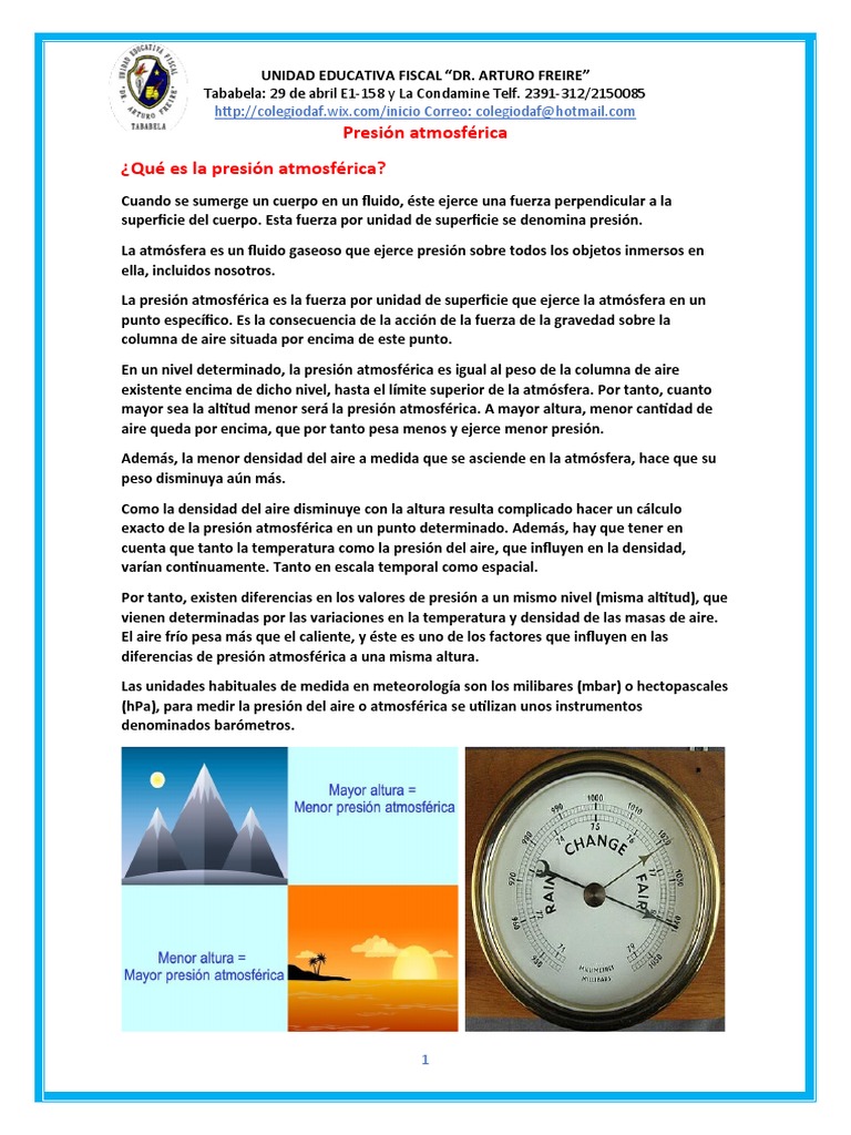Presión Atmosférica y Altitud | PDF | Presión atmosférica | Atmósfera
