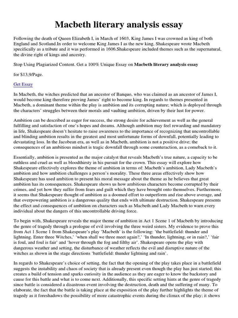 Macbeth Literary Analysis Essay | PDF | Young Adult | Classics