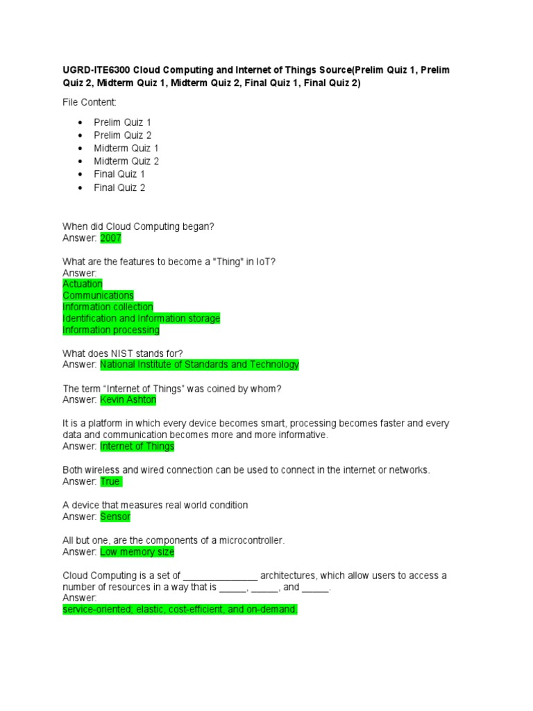 UGRD ITE6300 Cloud Computing and Internet of Things SourcePrelim Quiz 1 Prelim Quiz 2 Midterm ...