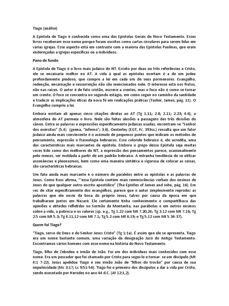 Tiago Analise | PDF | Epístola de Tiago | Jesus