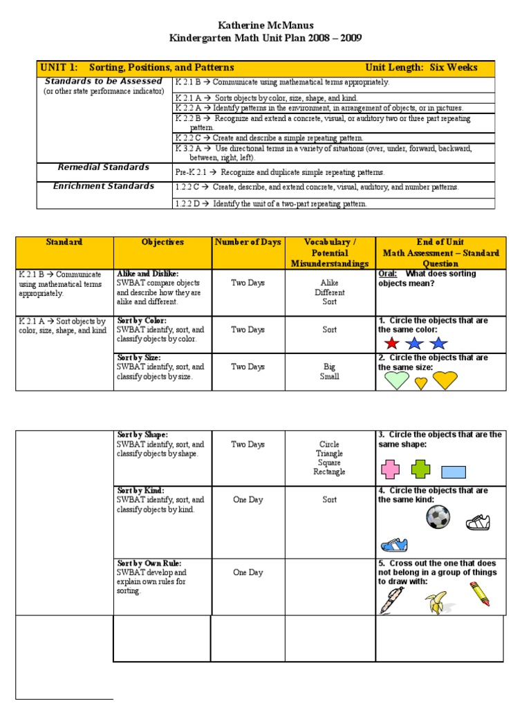 Unit 1 Sorting Positions and Patterns | PDF | Shape | Pattern