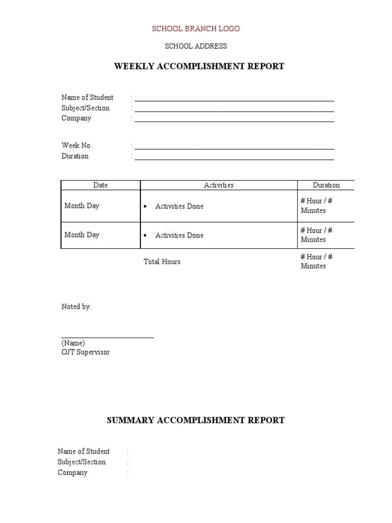 Weekly OJT Accomplishment Report | PDF | Career & Growth | Business