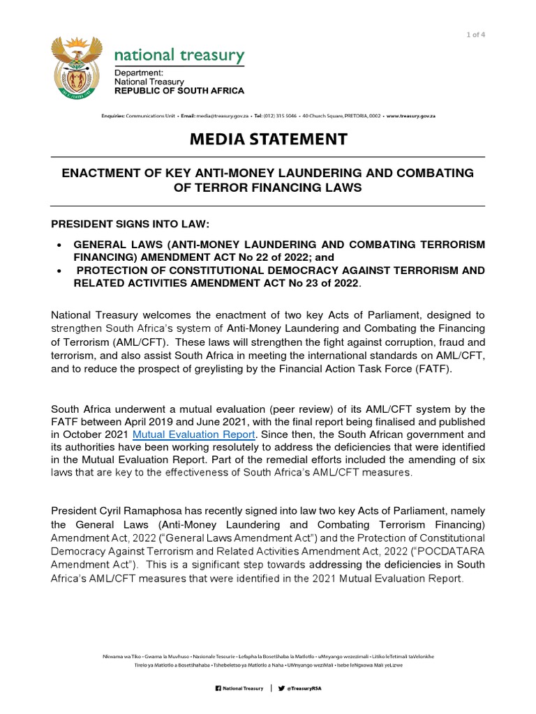Media Statement-Enactment of Key Anti-Money Laundering and Combating of ...