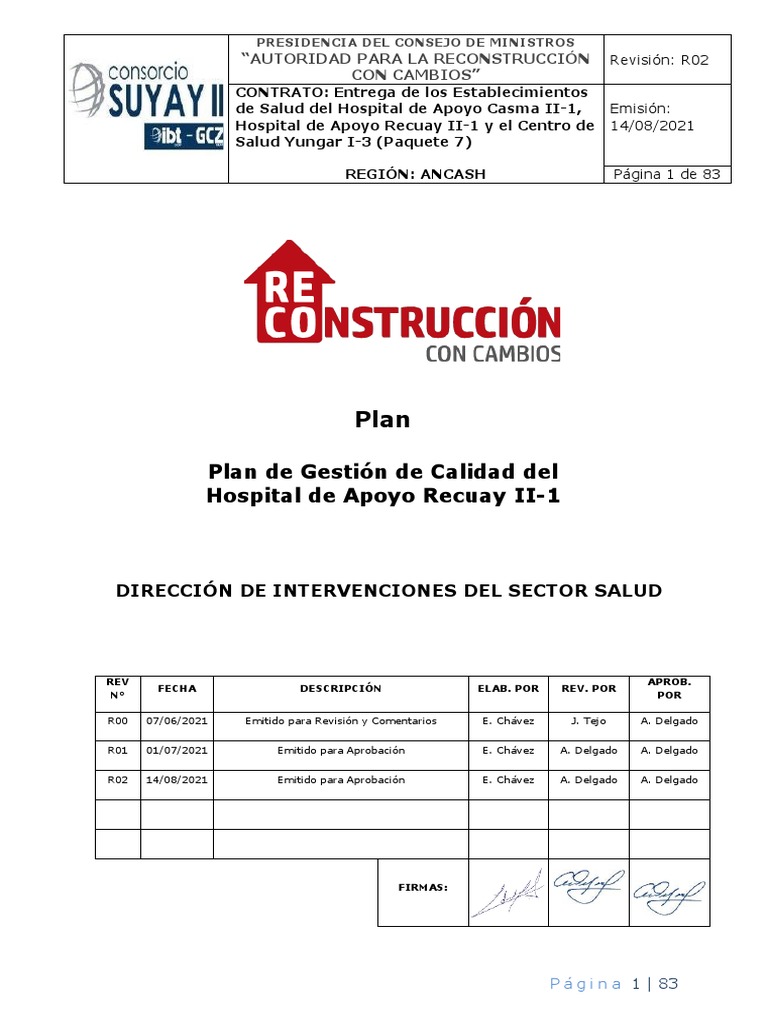 Plan de Gestión de Calidad-Hospital Apoyo Recuay II-1 Rev. 02 | PDF ...