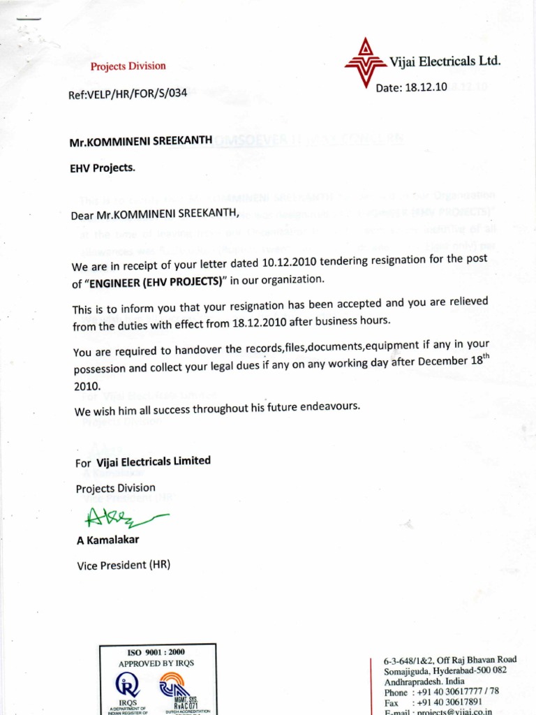 9.exp Letter Viaji Electricals LTD | PDF