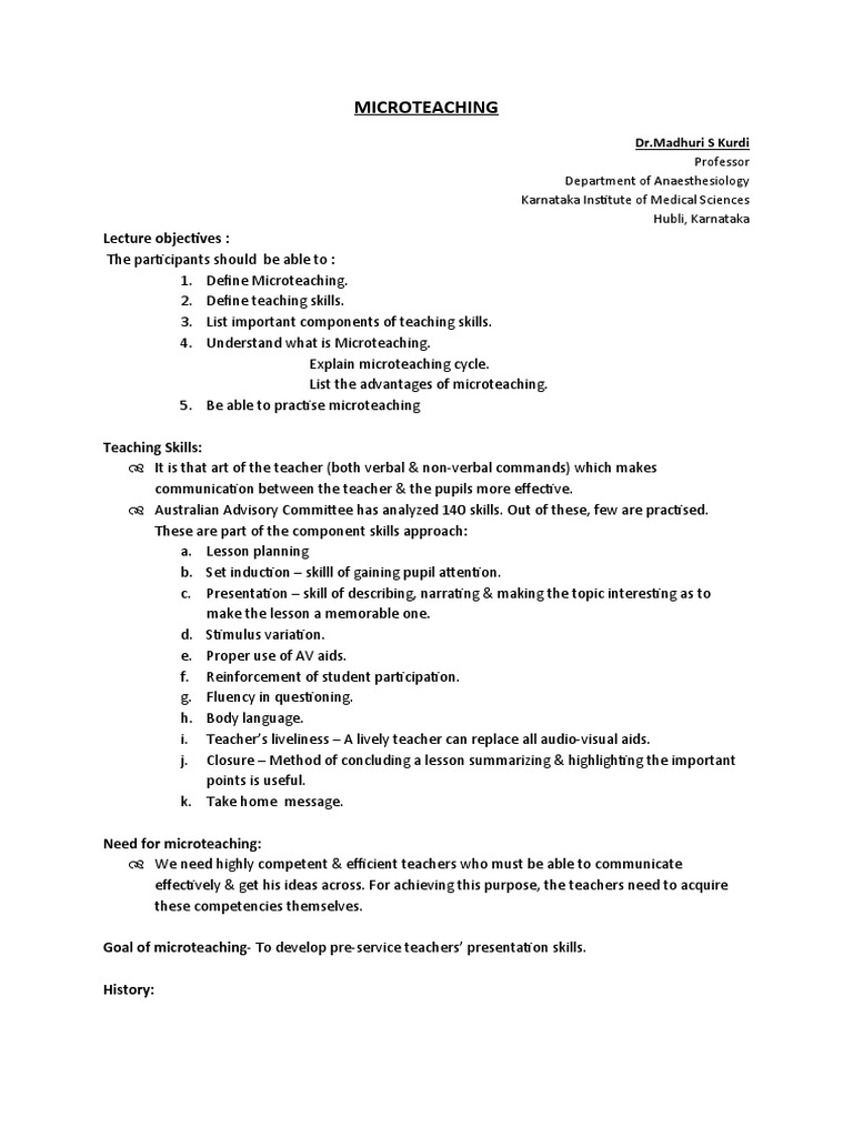 Handout MICROTEACHING | PDF | Teachers | Teaching Method