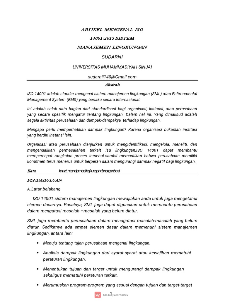 Artikel Mengenal Iso 14001 Sudarni | PDF
