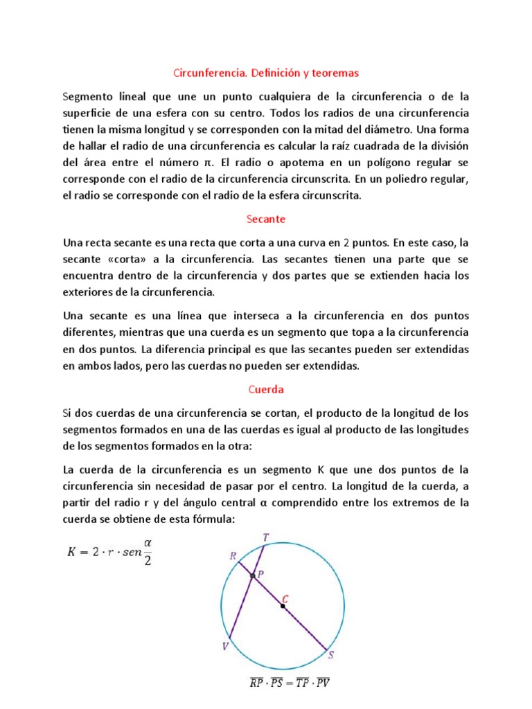 Circunferencia y Teoremas | PDF | Radio | Tangente