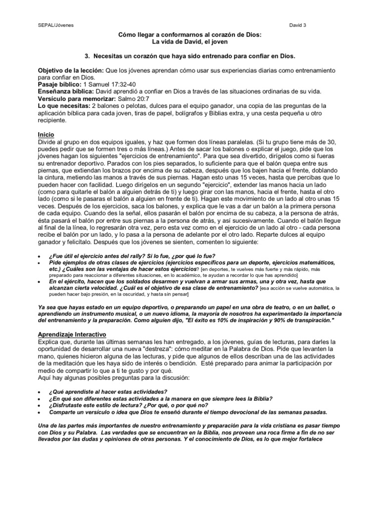 Corazón Entrenado para Confiar en Dios - Leccion 3 | PDF | David | Salmos