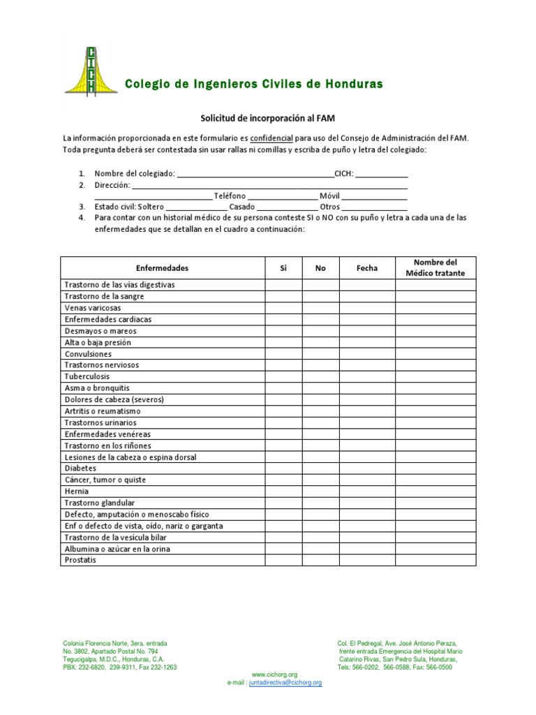 Solicitud de Incorporación Al FAM CICH | PDF | Epidemiología ...