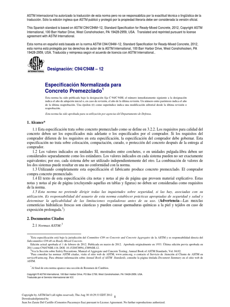 Astm C94-2012 | PDF | Hormigón | Cemento