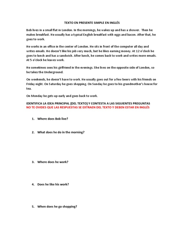 Texto en Presente Simple en Inglés | PDF