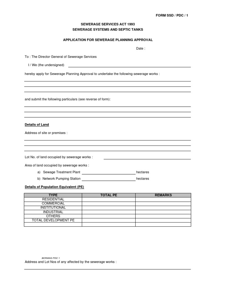 Form SSD / PDC / 1 Sewerage Services Act 1993 Sewerage Systems and ...