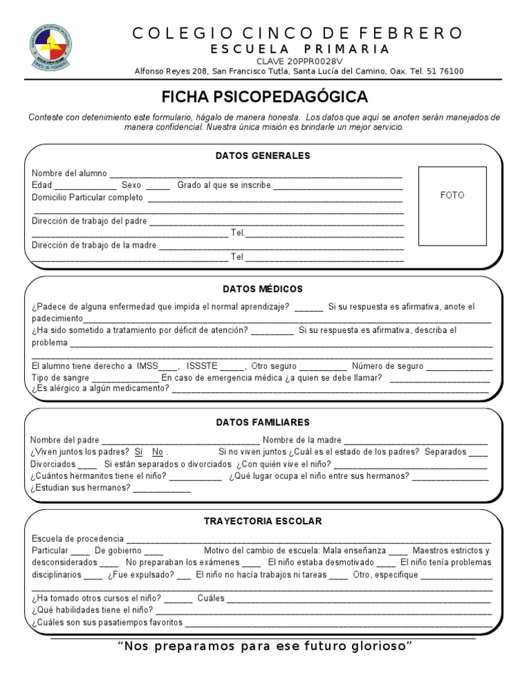 Ficha Psicopedagogica | PDF | Relaciones personales, crianza y desarrollo personal | Estilo de vida