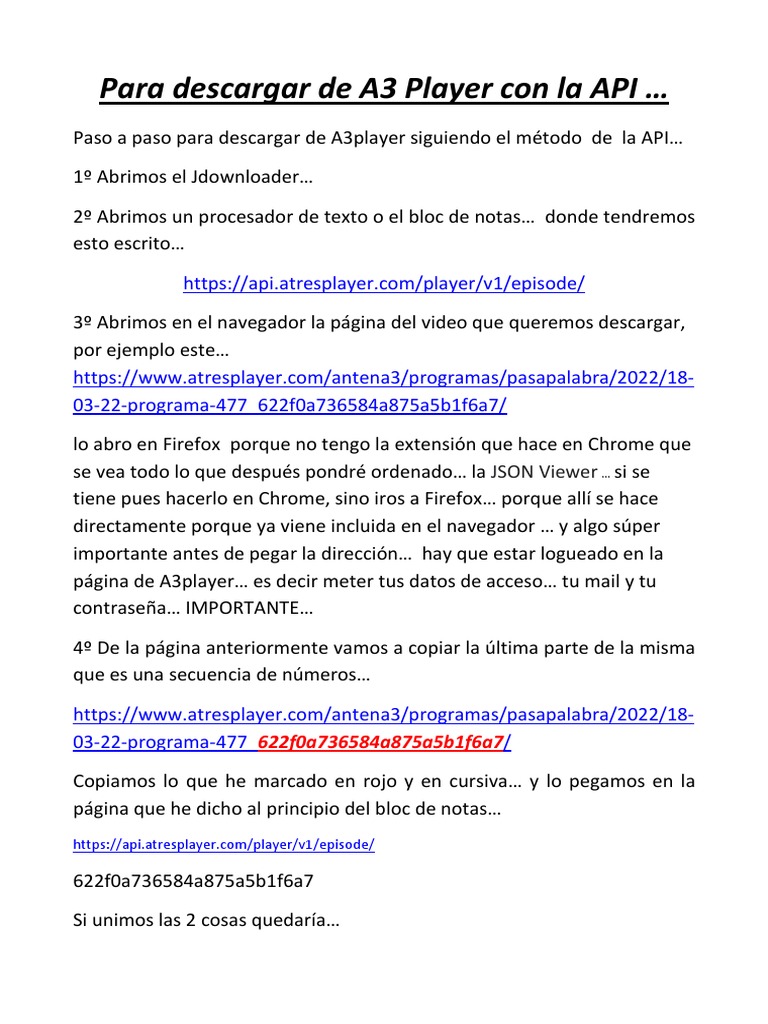 Para Descargar de A3 Player Con La API | PDF