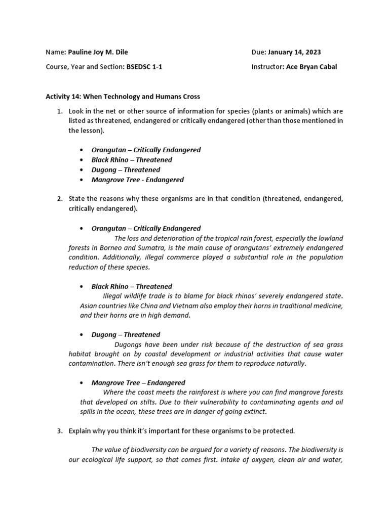 STS Activity 14 - Dile | Download Free PDF | Biodiversity | Ecosystem