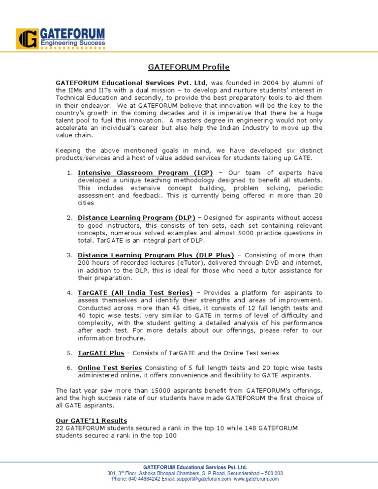 GATEFORUM: Premier GATE Prep Services | PDF | Distance Education ...