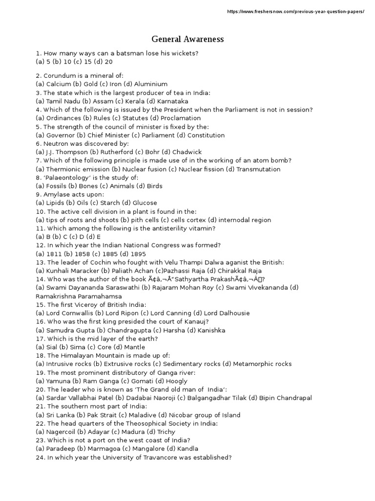 General Awareness Quiz Questions | PDF | Nuclear Physics