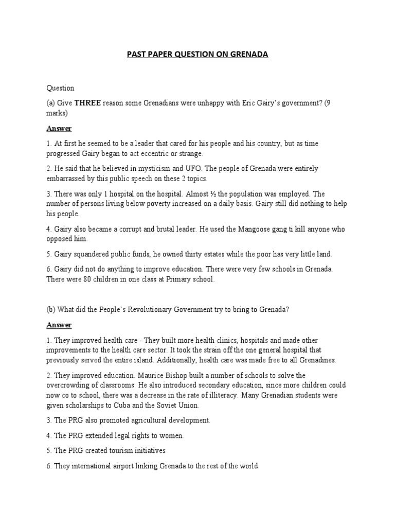 Past Paper Question On Grenada | PDF | Grenada