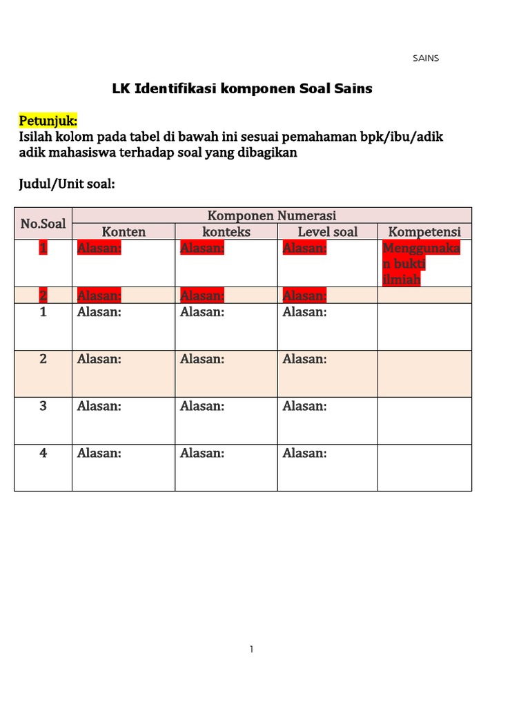 Contoh Dan Latihan Soal Literasi Sains - LK0 | PDF