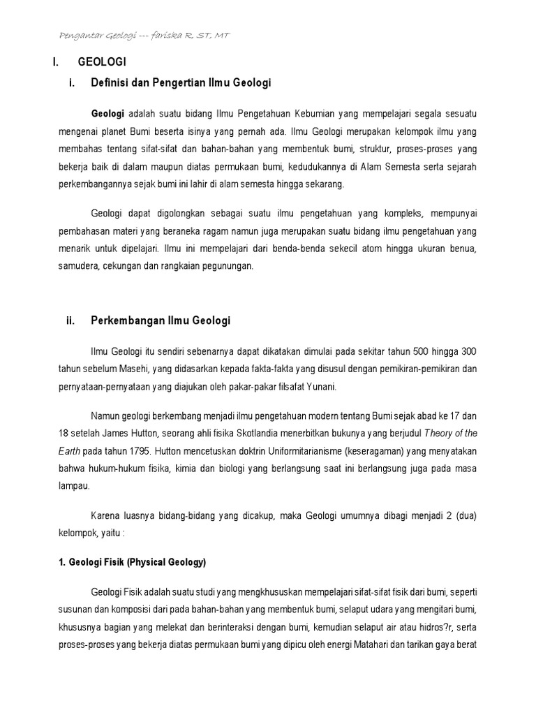 Definisi Dan Pengertian Ilmu Geologi | PDF
