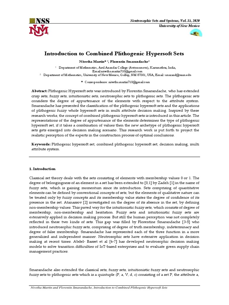 Introduction To Combined Plithogenic Hypersoft Sets | PDF | Fuzzy Logic | Logic