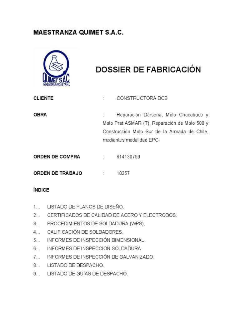 Portada Dossier de Fabricación | PDF