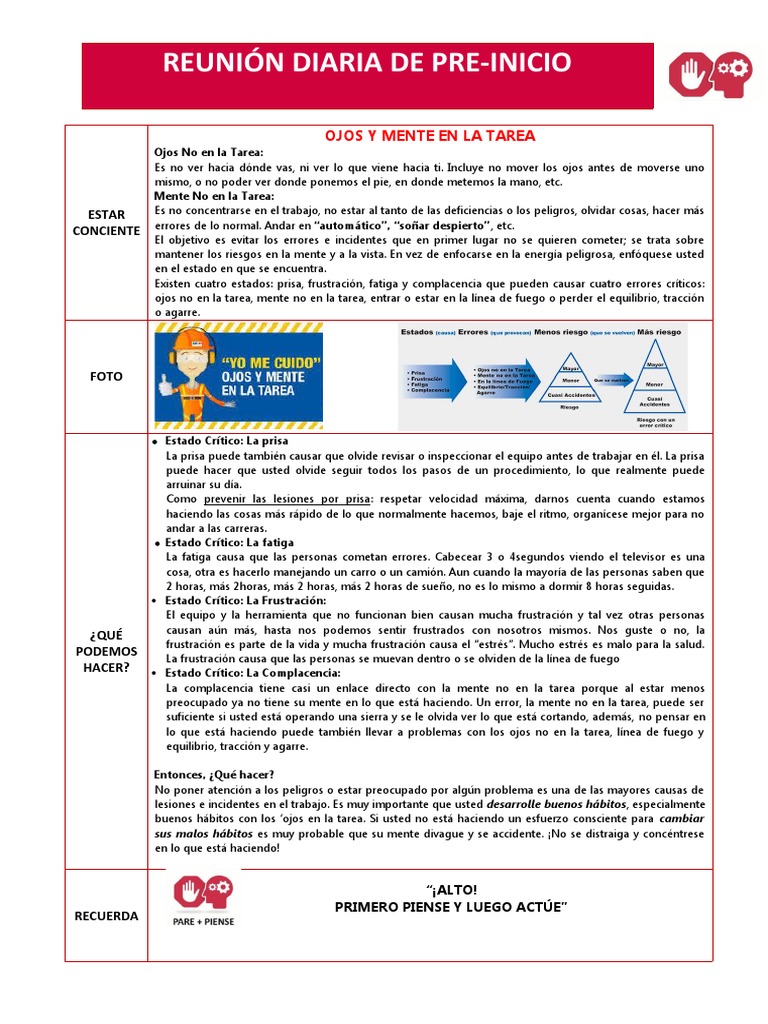 025 - Reunión Diaria de Pre Inicio Ojos y Mente en La Tarea | PDF ...