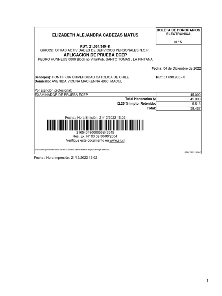 21-12-2022 - 21054349K - Boleta Prueba ECEP | PDF
