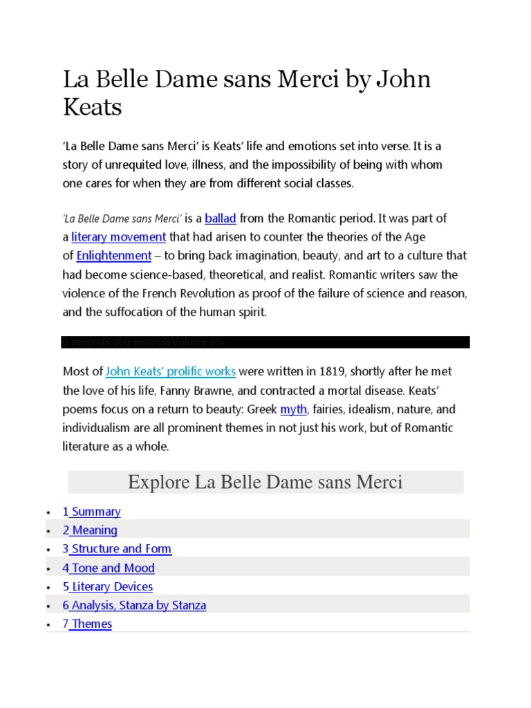 Critical Analysis La Belle Dame Sans Merci by John Keats | PDF | Poetry ...