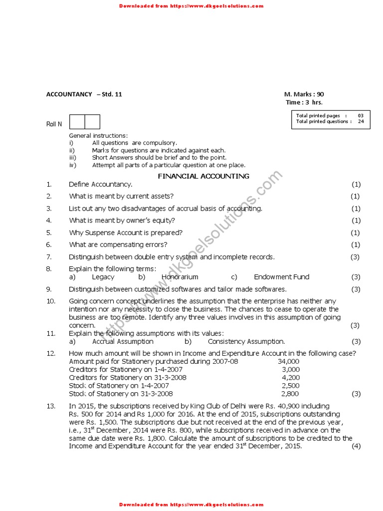 CBSE Class 11 Accountancy Sample Paper Set A Solved | PDF | Cheque ...