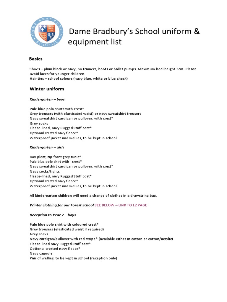 Dame Bradbury's School Uniform Guide | PDF | Sweater | Boot