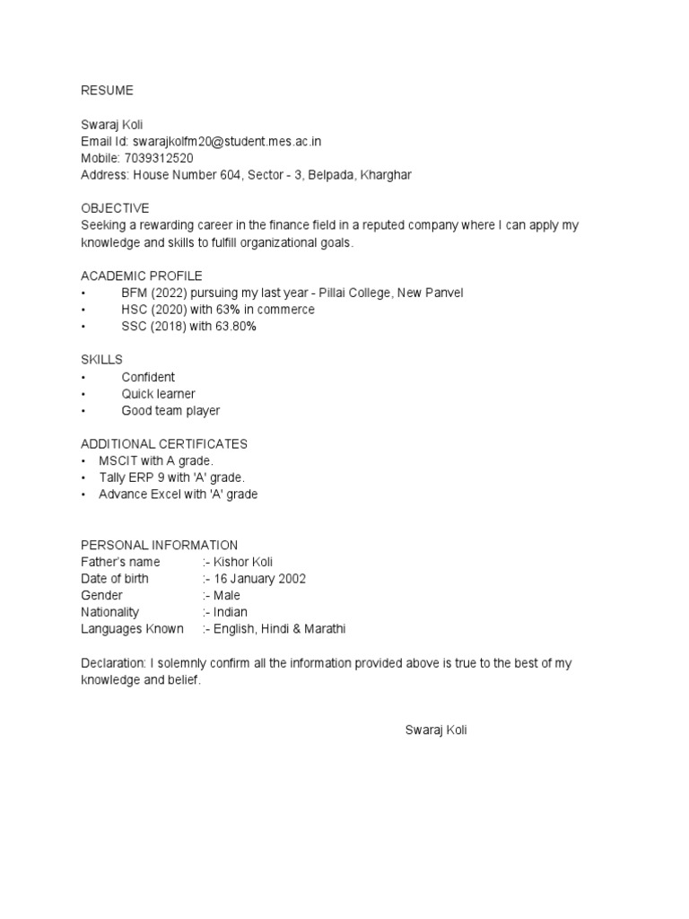 Swaraj Resume | PDF | Career & Growth | Business