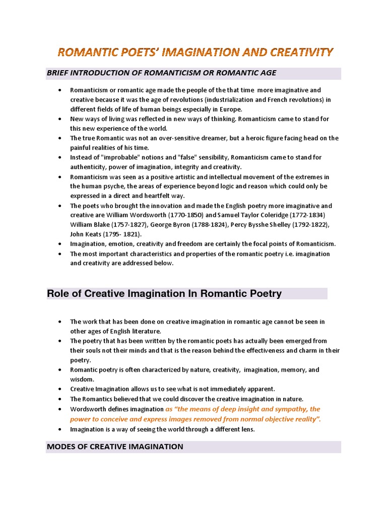 Romantic Poets Imagination and Creativity | PDF | Romanticism | Samuel ...