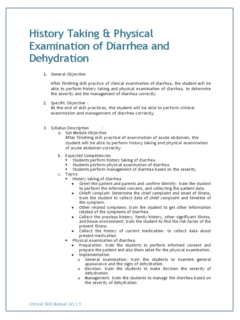 Diarrhea History Taking & Examination Guide | PDF | Physical ...