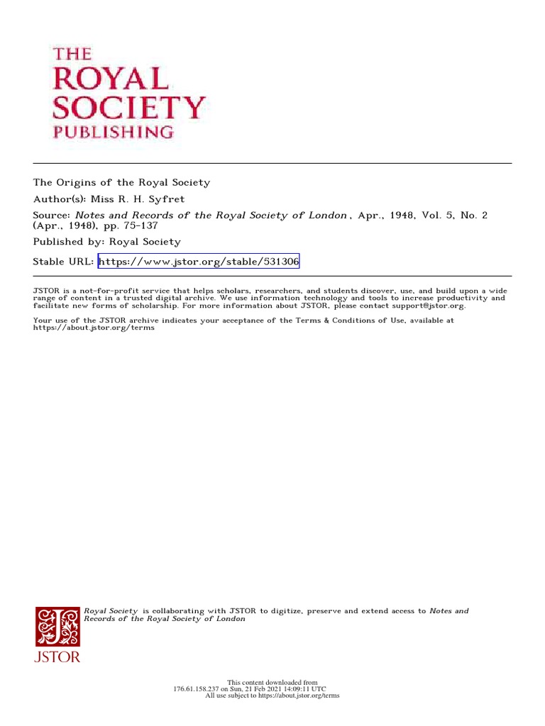 The Origins of The Royal Society | PDF | Royal Society | Francis Bacon