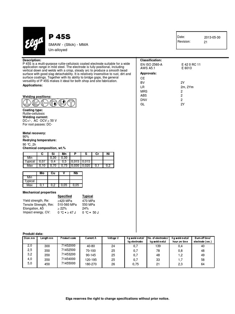 P 45S Rutile-Cellulosic Electrode Guide | PDF | Construction | Welding